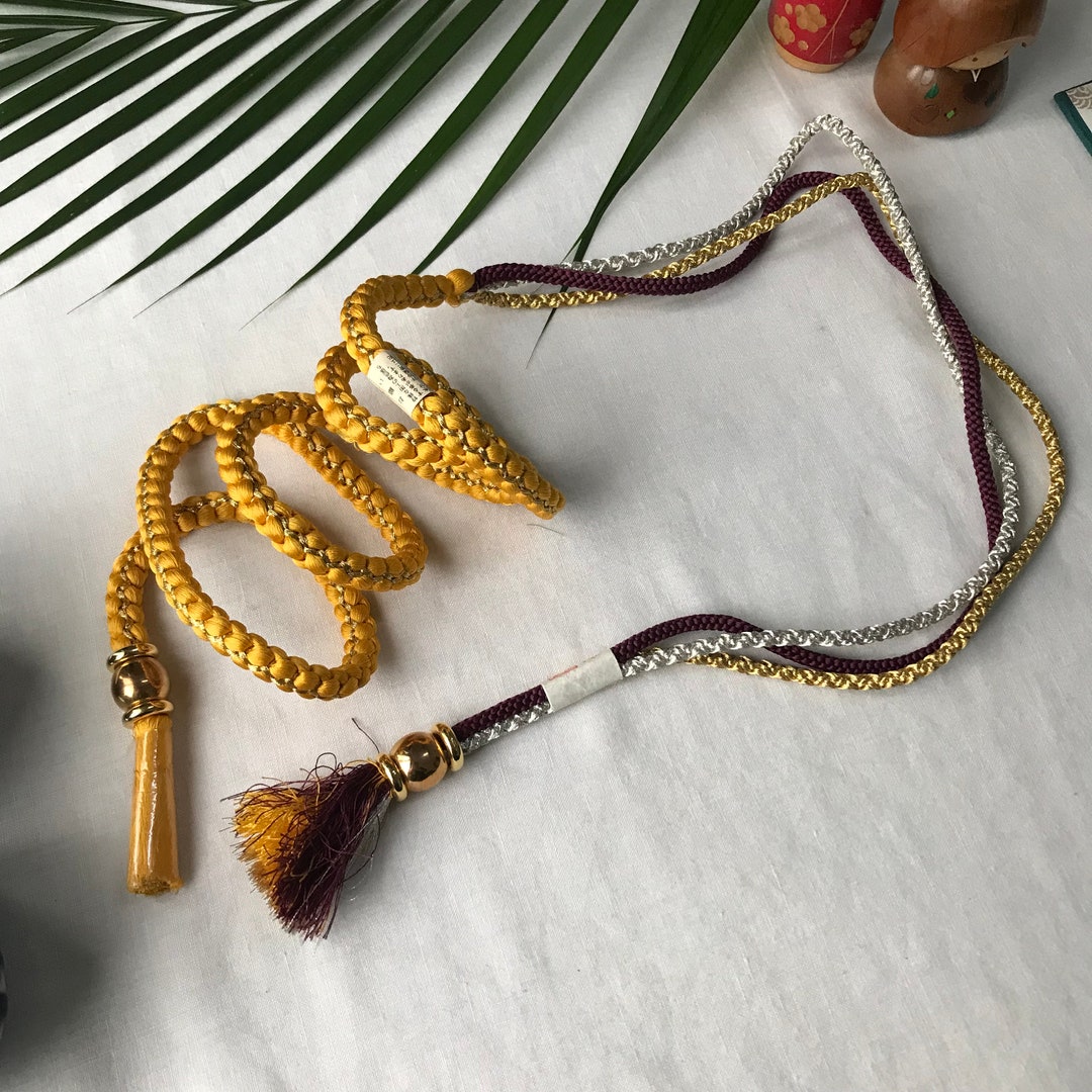 Round Furisode Obijime Yellow Japanese Silk Obi-jime Kimono Obi Sash ...