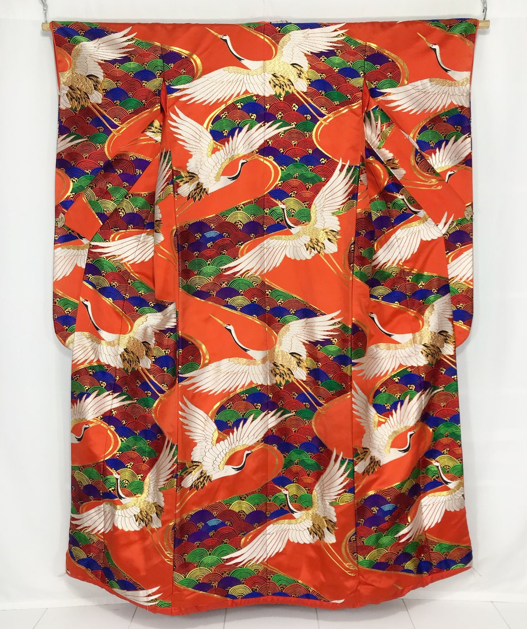 Vintage Japanese Uchikake Wedding Kimono Flying Crane Womens Silk ...