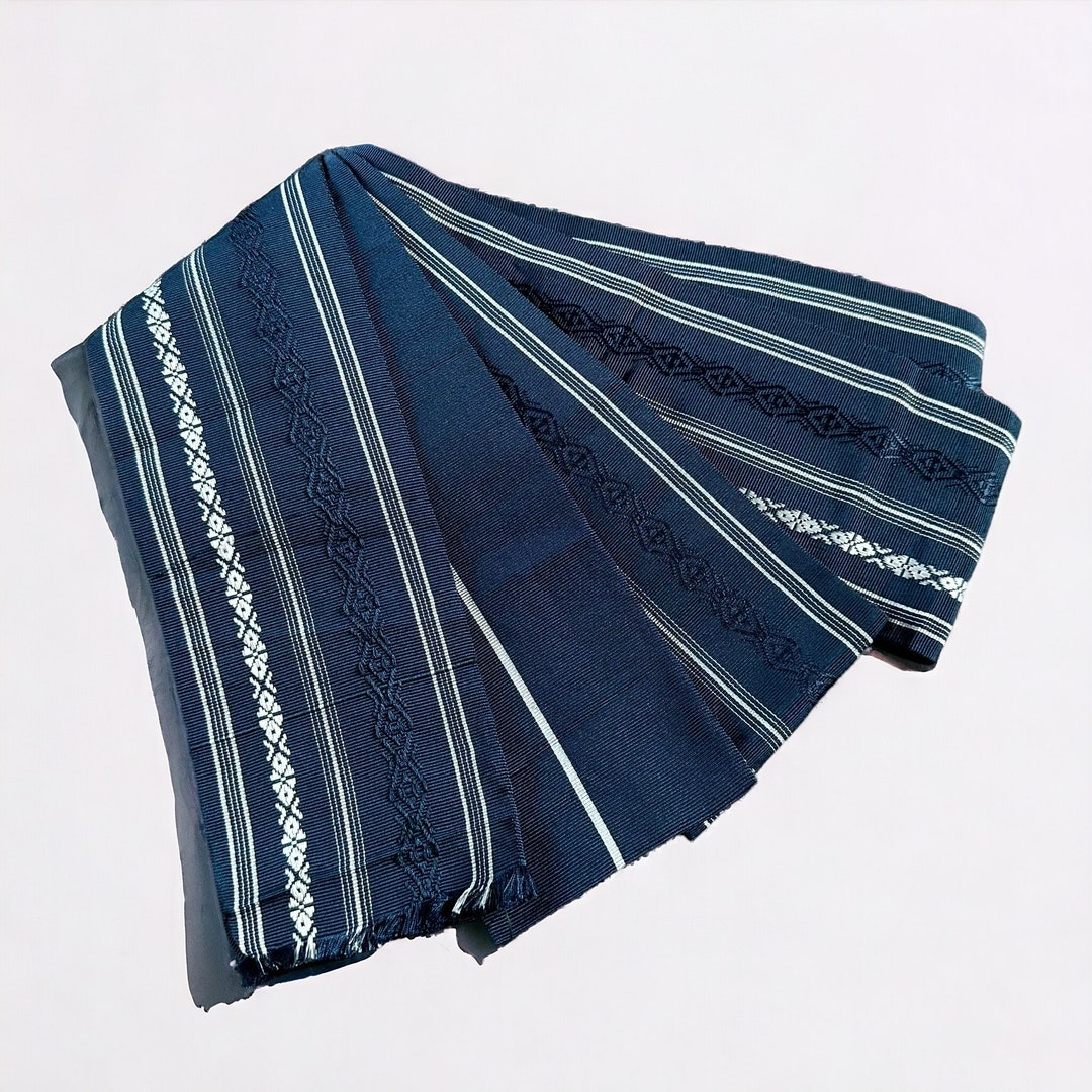Japanese Mens Kaku Obi Sash Kimono Yukata Blue White Cotton Silk / C480 ...