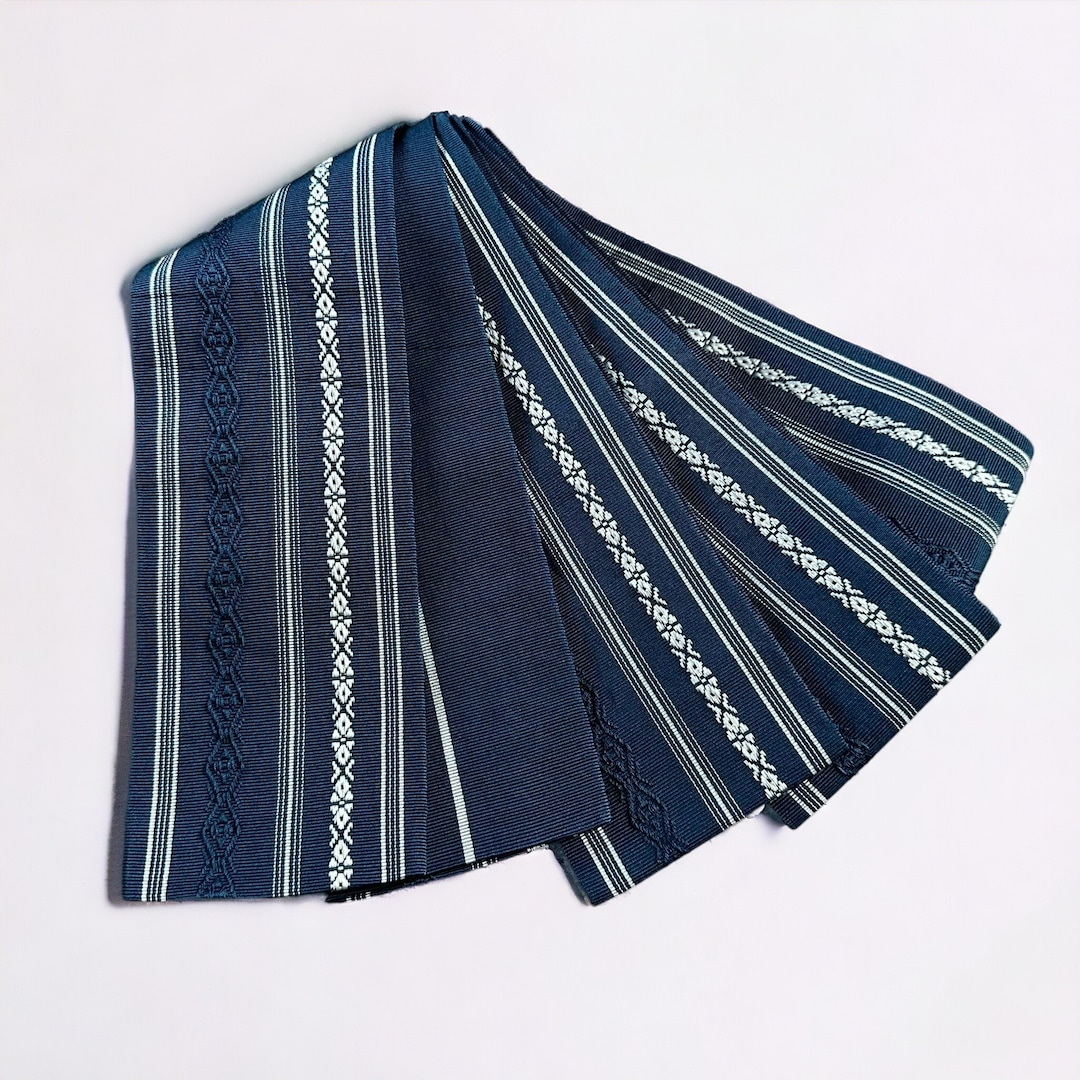 Japanese Mens Kaku Obi Sash Kimono Yukata Blue White Cotton Silk / C481 ...
