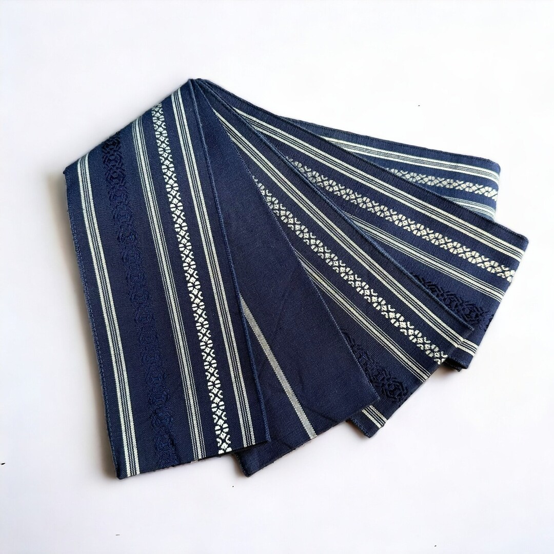 Japanese Mens Kaku Obi Sash Kimono Yukata Blue White Cotton Silk / C477 ...