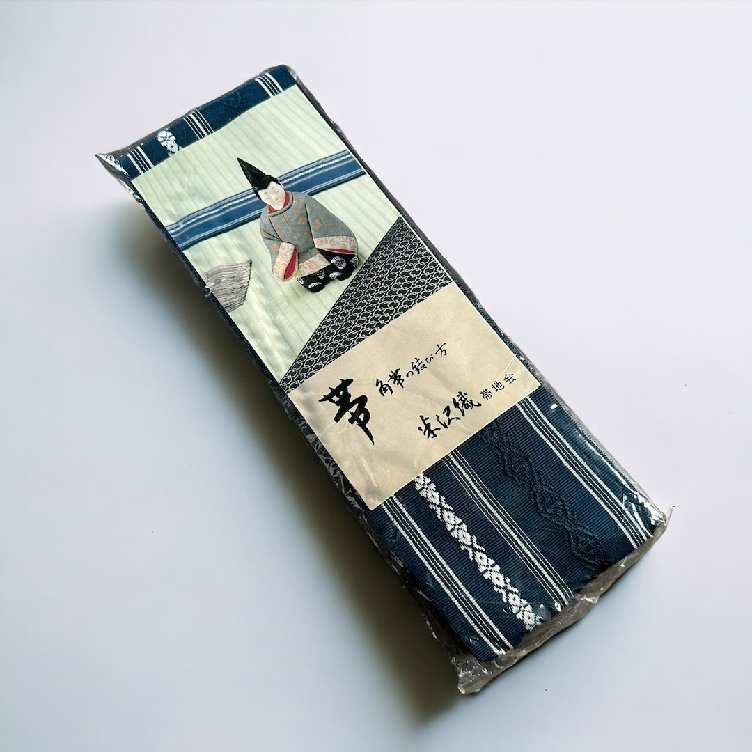 NOS Japanese Mens Kaku Obi Sash Kimono Yukata Blue White Cotton Silk ...