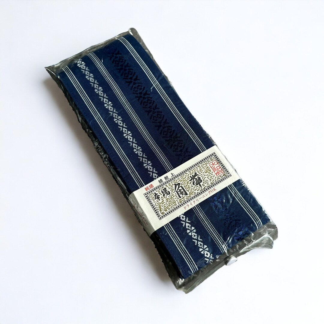 NOS Japanese Mens Kaku Obi Sash Kimono Yukata Blue Cotton Rayon / C456 ...