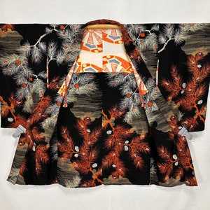 Vintage Japanese Haori Kimono Womens Black Fine Soft Silk Cardigan ...