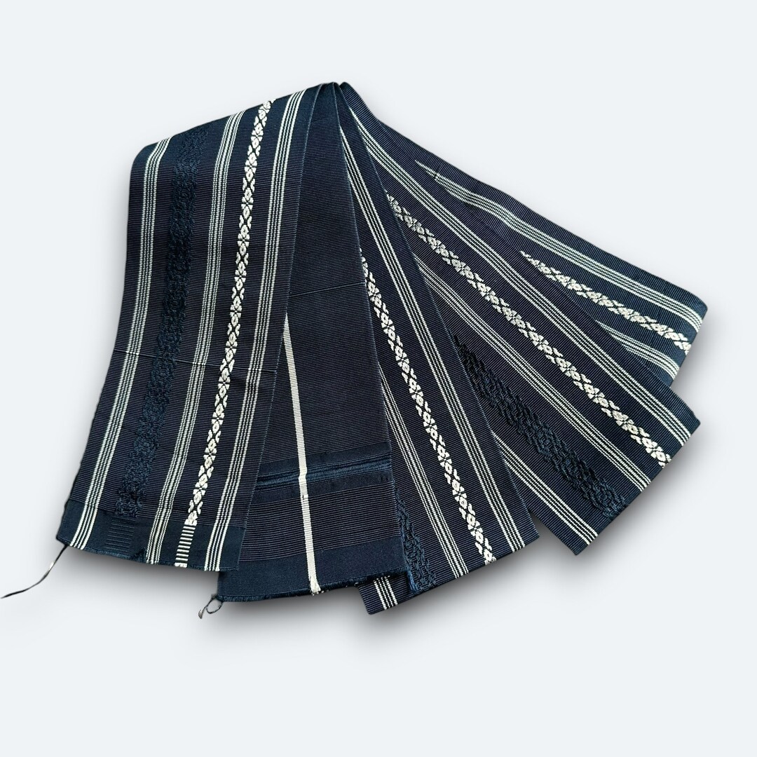 Japanese Mens Kaku Obi Sash Kimono Yukata Blue White Cotton Silk / C470 ...