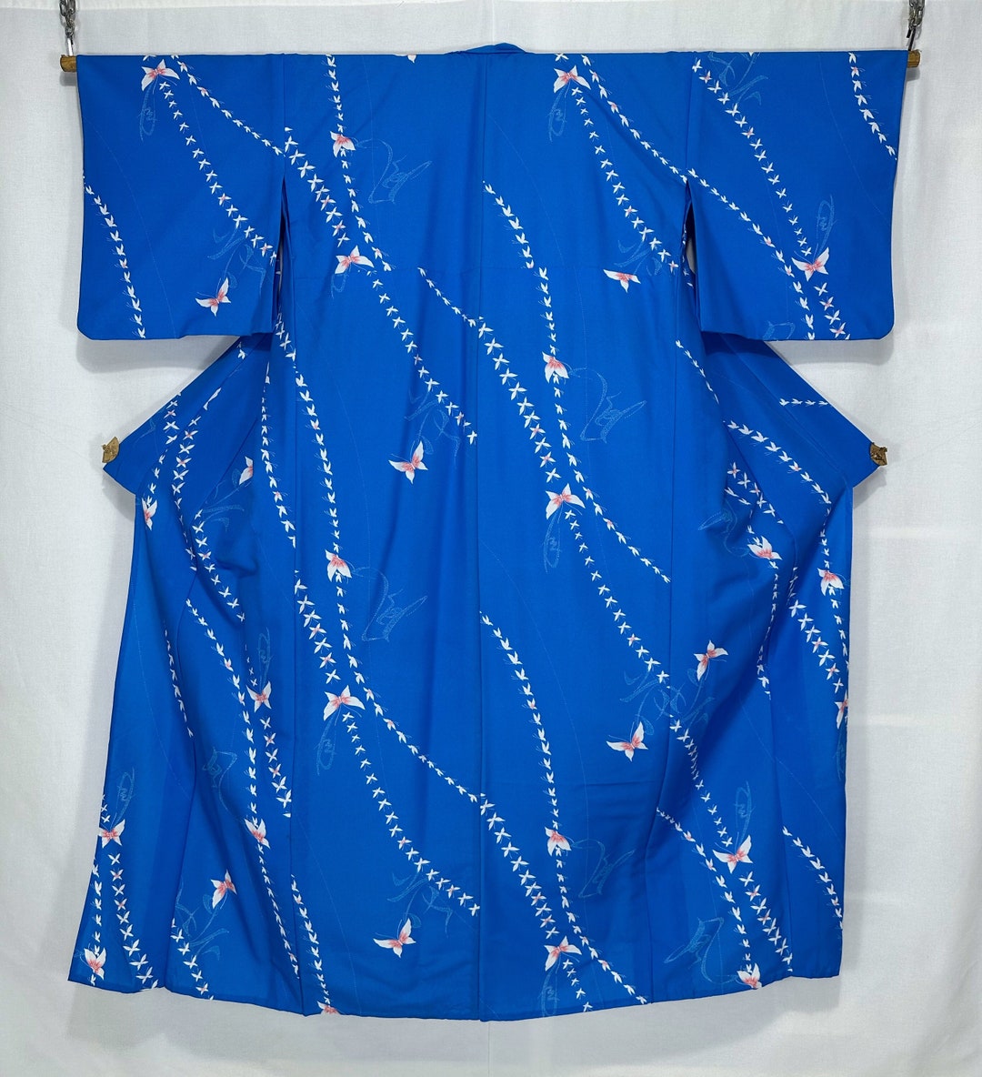 Vintage Japanese Kimono Womens Butterflies Blue Polyester . Kimono Robe ...