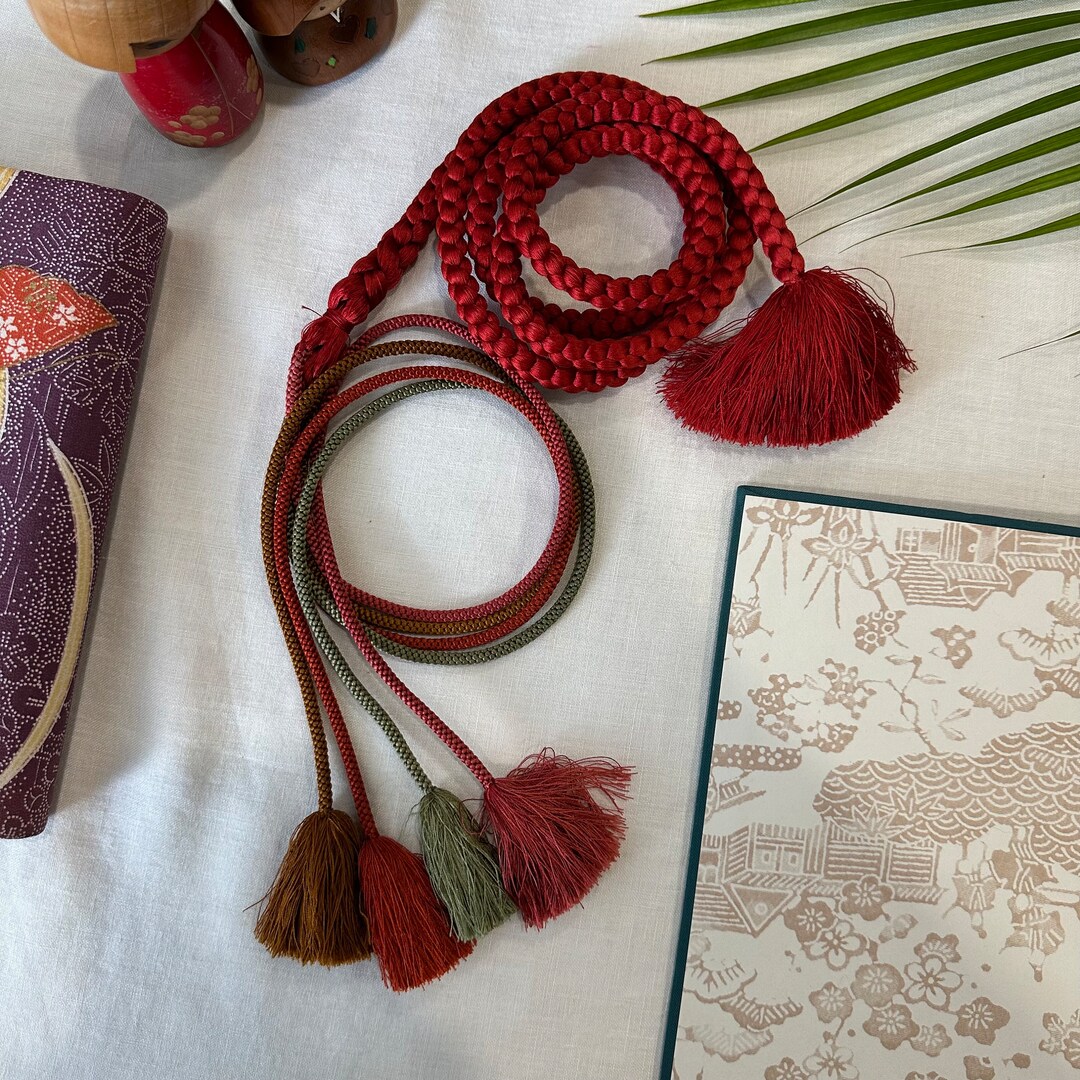 Round Red Green Obijime Japanese Silk Obi-jime Kimono Obi Sash / Himo ...