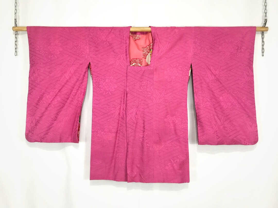 Vintage Japanese Michiyuki Haori Kimono Womens Pink Cotton Cardigan ...