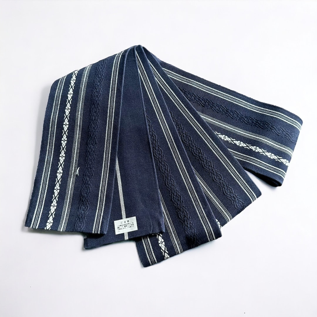 UNUSED Japanese Mens Kaku Obi Sash Kimono Blue White Yukata Cotton Silk ...