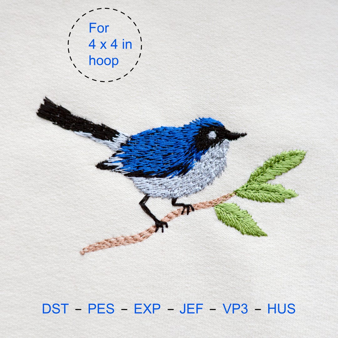 Blue Bird Embroidery Design, Small Bird Pattern (4x4 in Hoop, Digital ...