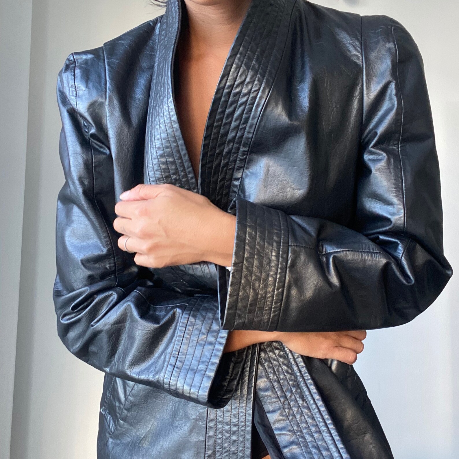 Black Leather Robe Jacket | Etsy