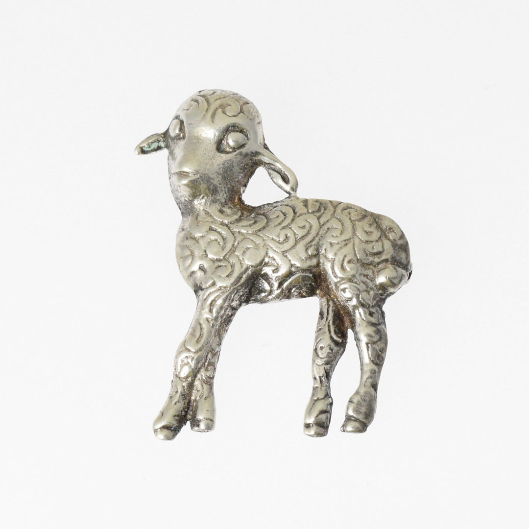 Vintage Mid Century Sterling Lamb Pin Brooch Deeply Carved Detailed ...