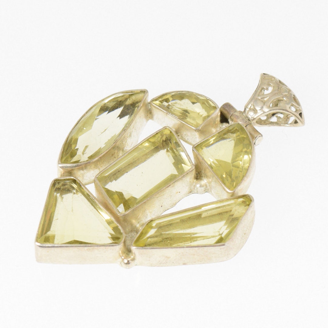 Large 925 Sterling Silver Lemon Lime Green Quartz Pendant Enhancer - Etsy