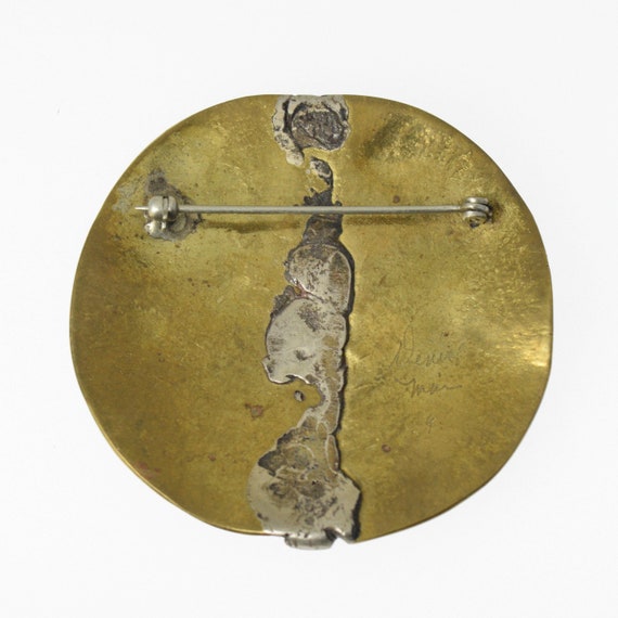 Handmade Modernist Mixed Metals Artist Pin Brooch Sig… - Gem