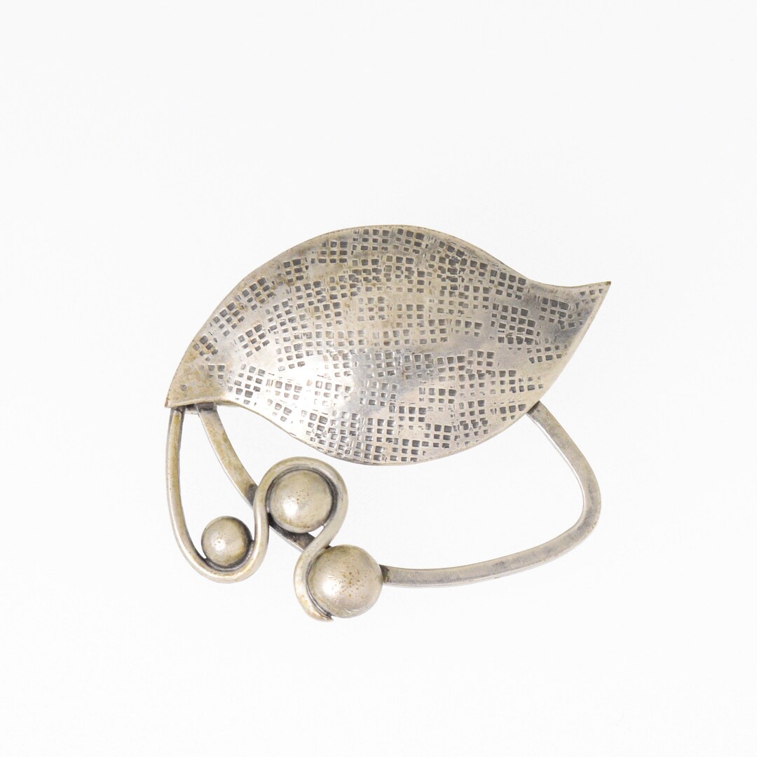 A Rosar Original Mid Century Sterling Silver Hammered Berry Leaf Pin ...