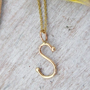 14K Gold Handmade Script Initial Pendant, Letter S - Etsy