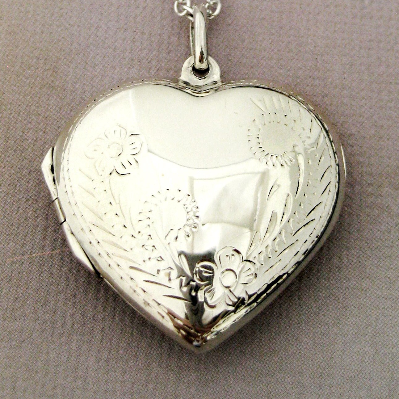 Large Engraved Heart Locket in Sterling Silver Vintage Look | Etsy