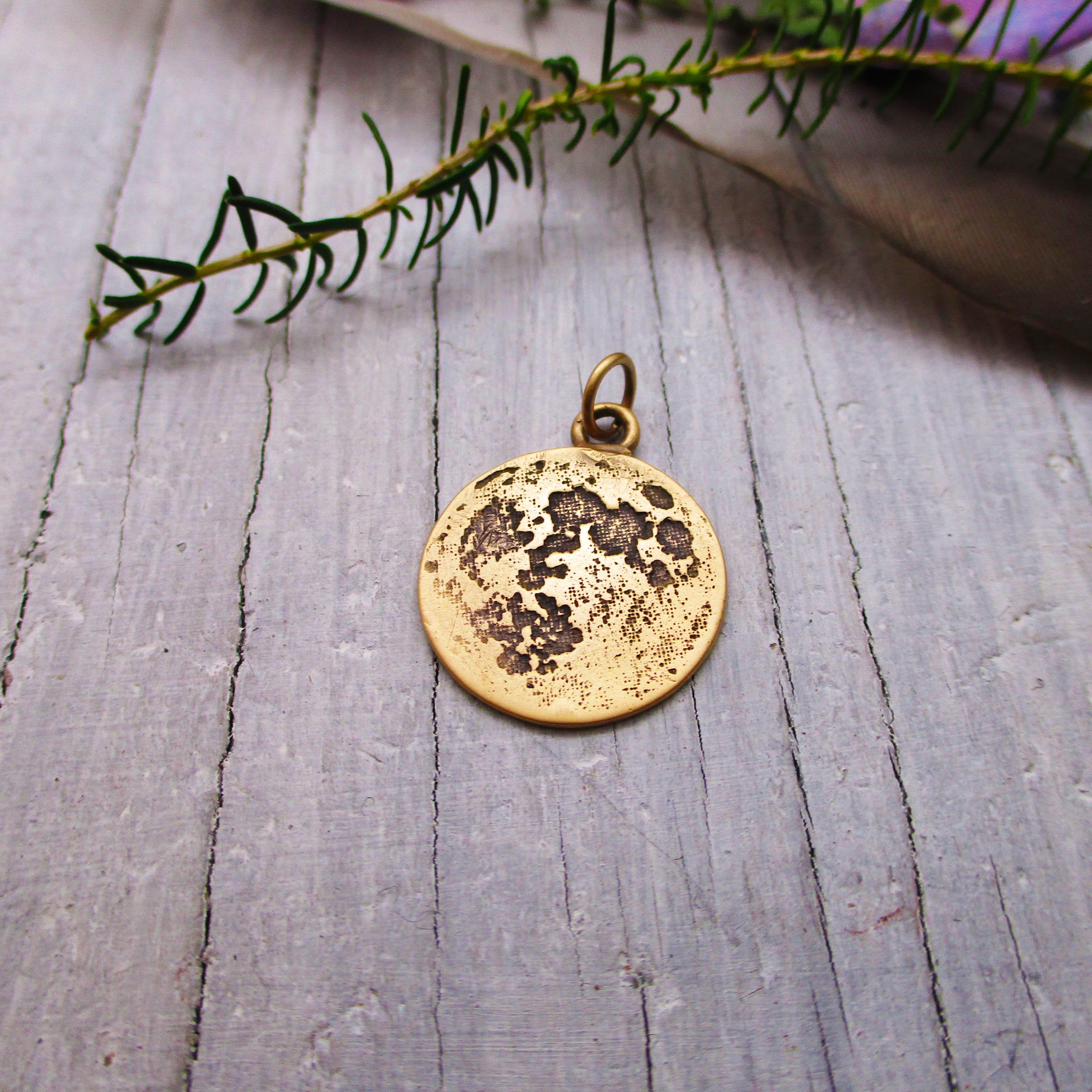 Solid 14 Karat Gold Full Moon Charm Wolf Moon Pink Moon - Etsy