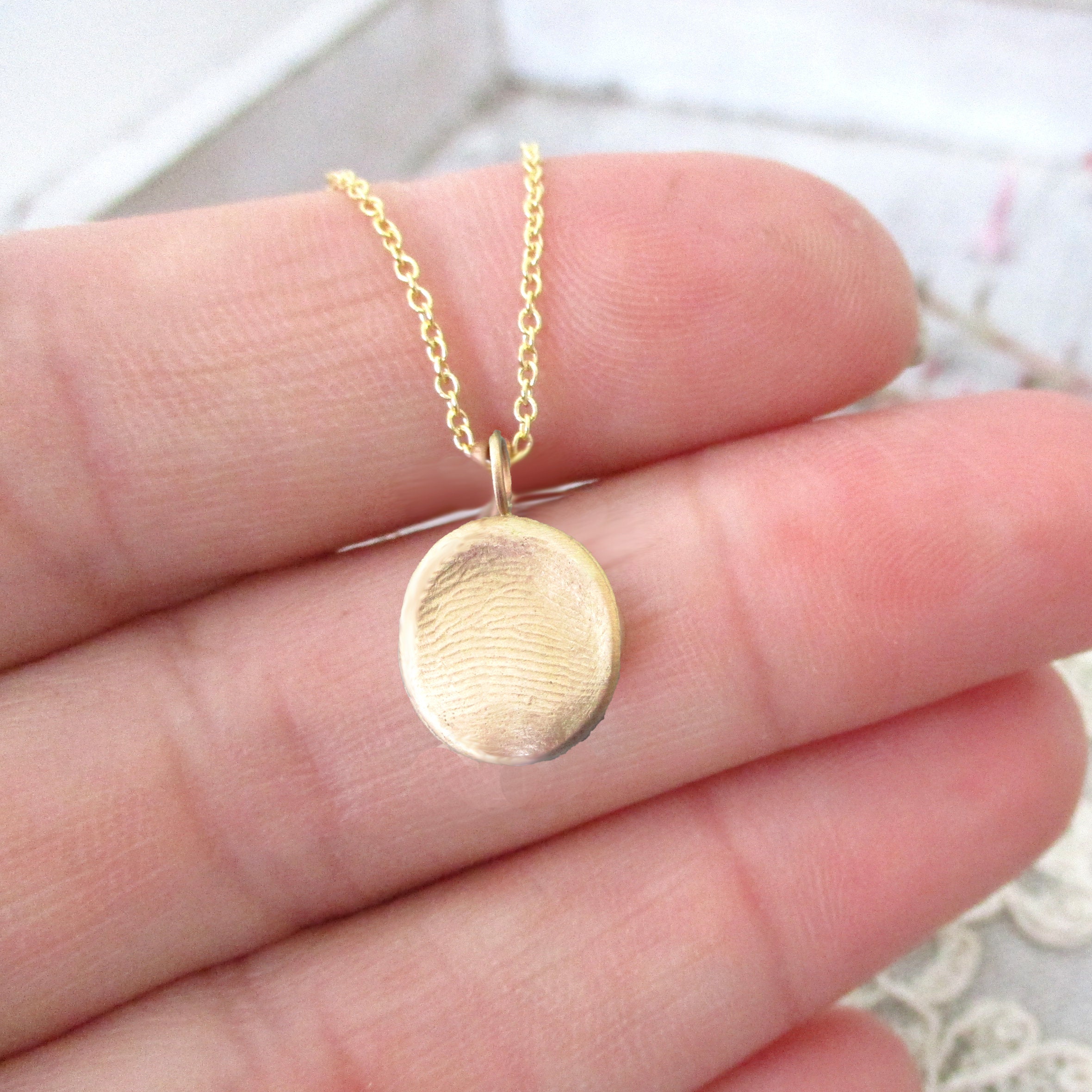 Small Solid 14K Gold Fingerprint or Thumbprint Pendant, Thumb Print ...