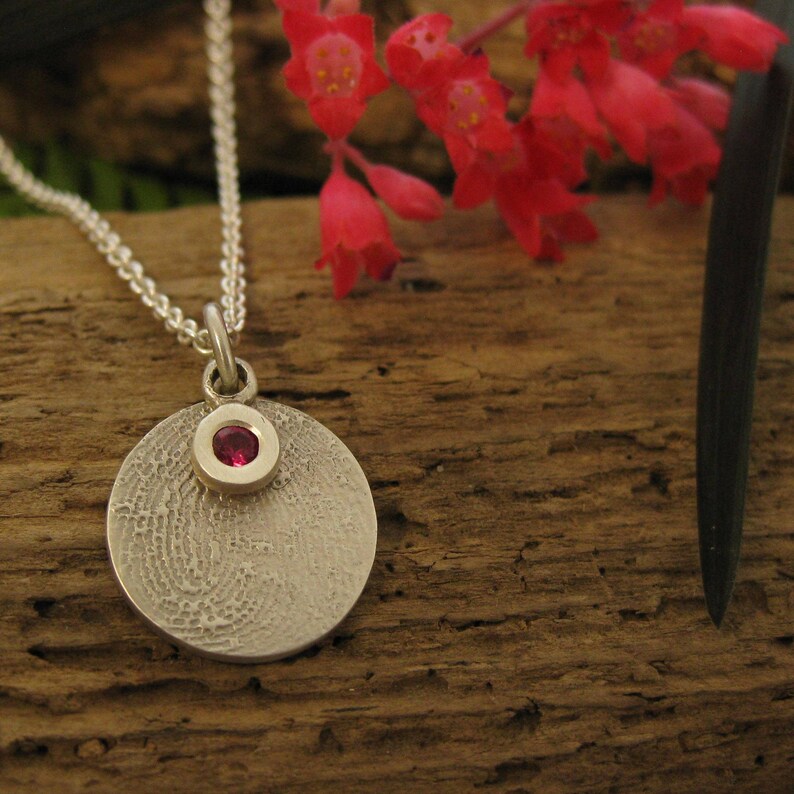 Sterling Silver Circle Fingerprint Pendant With Gemstone - Etsy