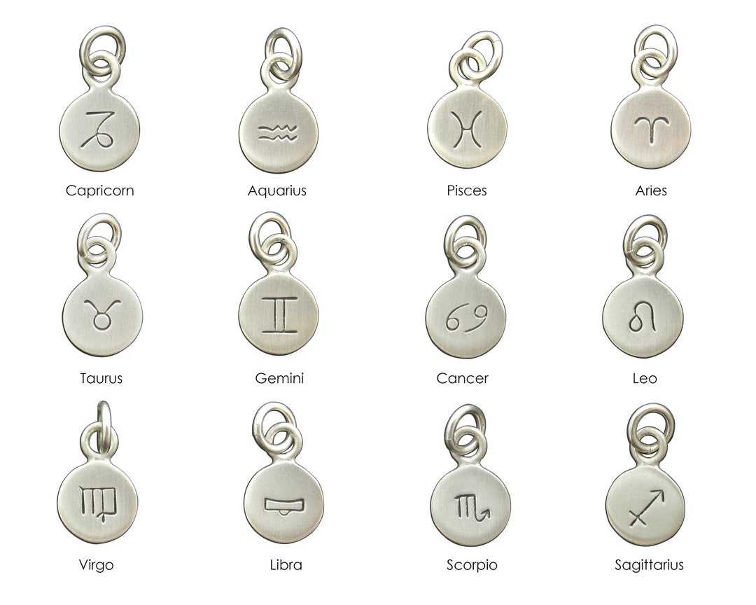 Zodiac Charm Sterling Silver, Celestial Charms, 12 Zodiac Star Signs ...