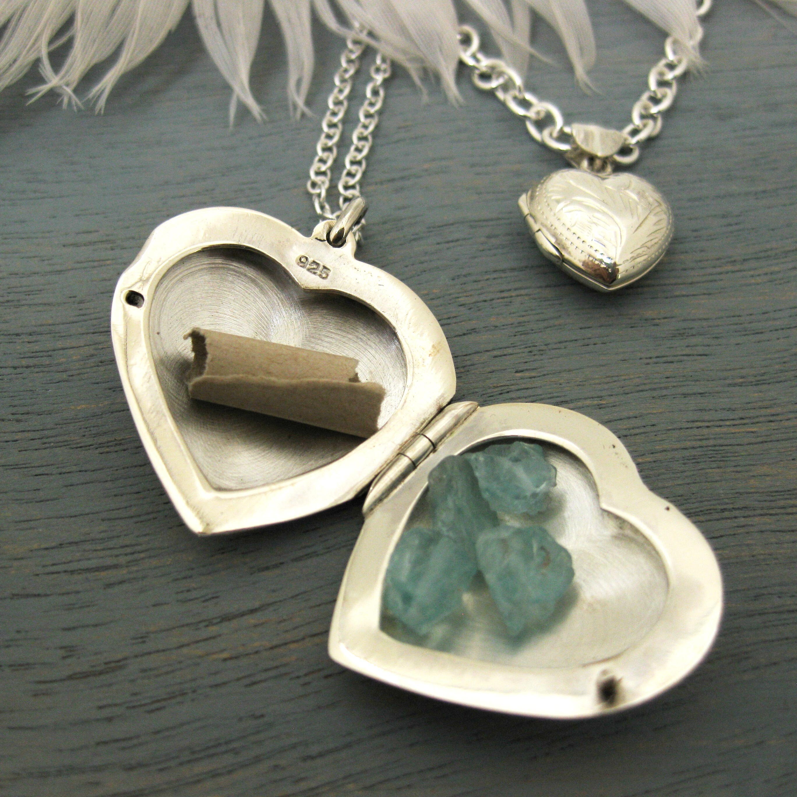 Large Engraved Heart Locket in Sterling Silver Vintage Look | Etsy