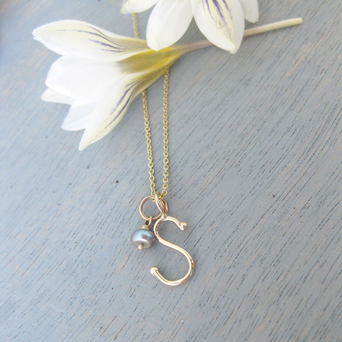 14K Gold Handmade Script Initial Pendant, Letter S - Etsy