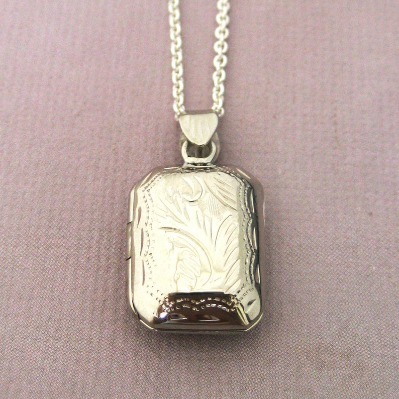 Engraved Small Rectangle Locket in Sterling Silver Vintage - Etsy