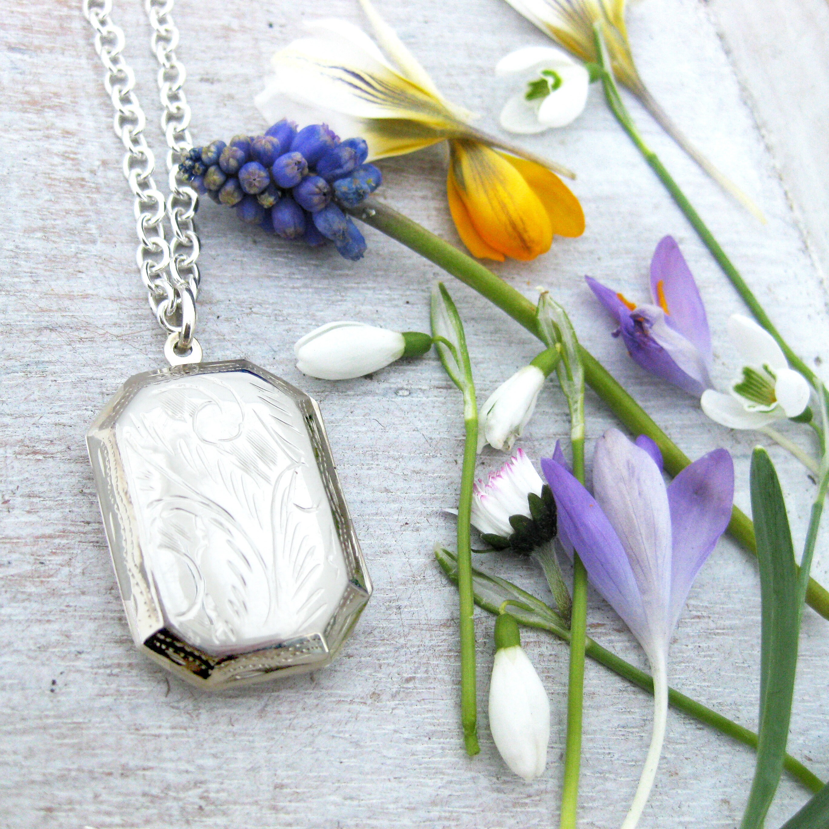 Large Engraved Rectangle Locket in Sterling Silver Vintage - Etsy