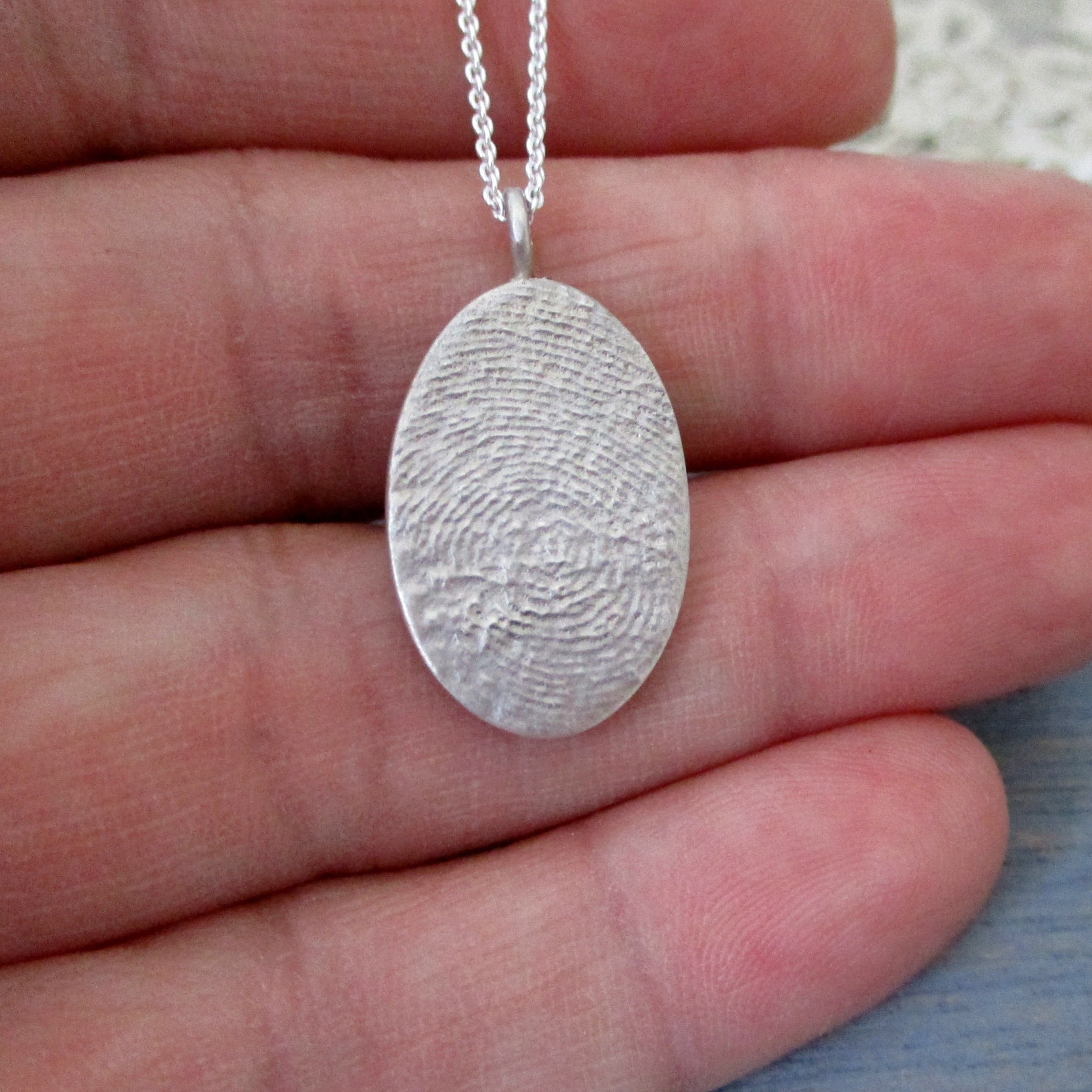 Sterling Silver Fingerprint Pendant, Thumb Print Pendant, Memorial ...