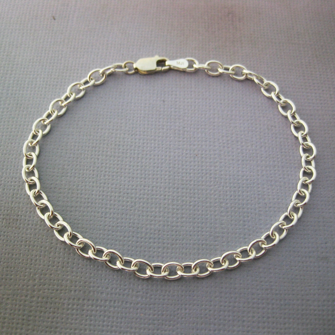Charm Bracelet Sterling Silver 3.6 Mm Cable Chain, Plain Silver Chain ...