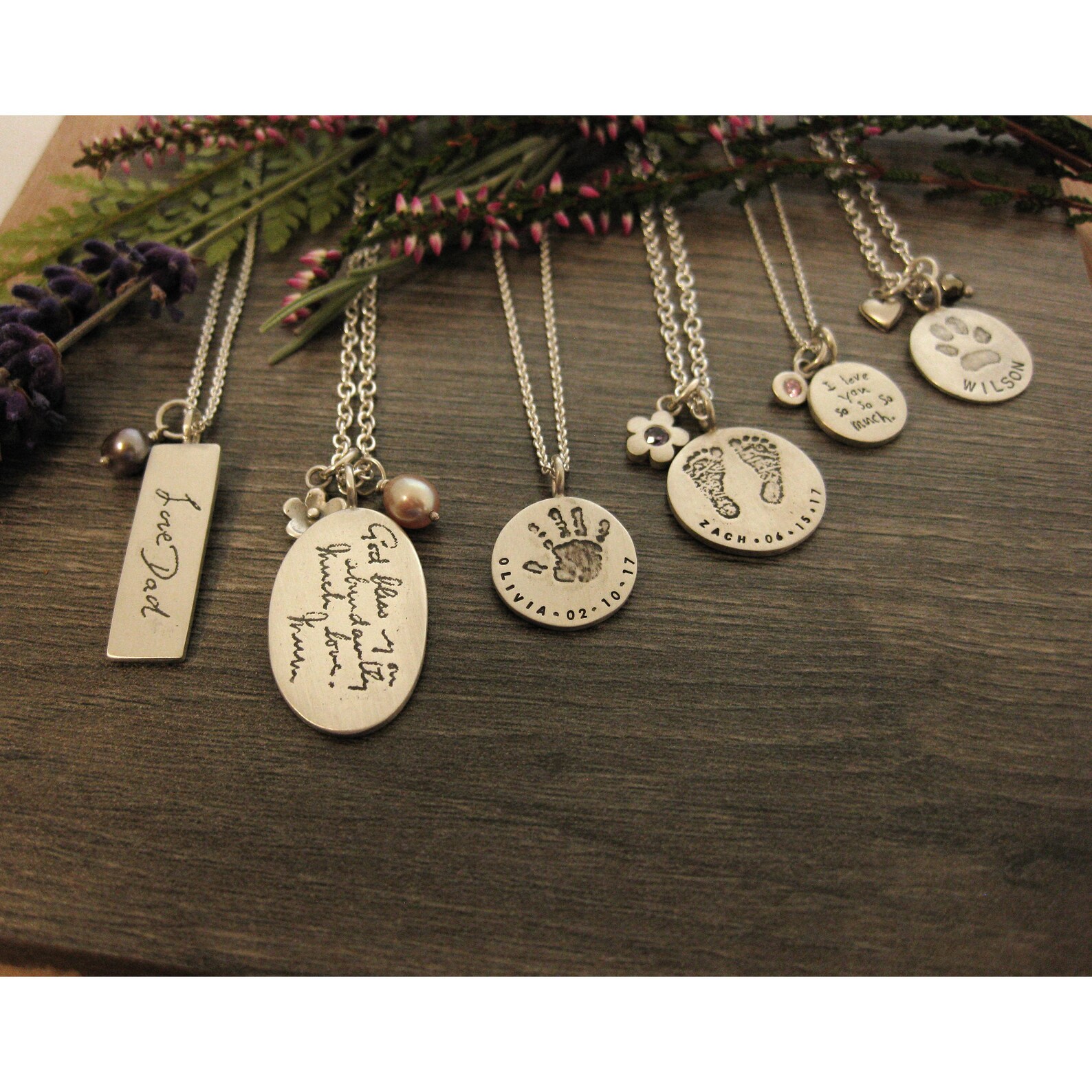 Your Child's Own Hand Writing Charm Necklace in Silver, Hand Print ...