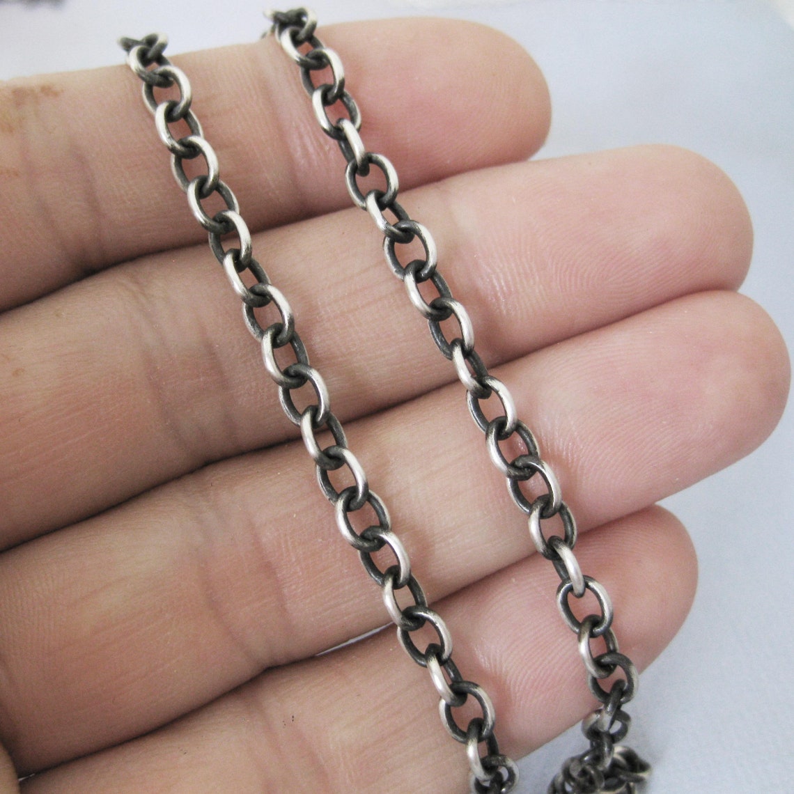 Sterling Silver Oxidized 3.6 Mm Cable Chain, 16" to 30" Lengths, Man's ...
