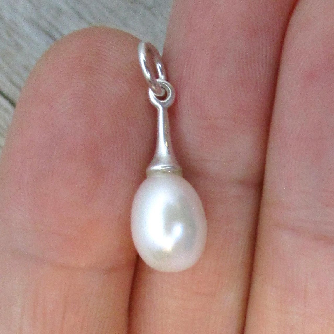 Silver Freshwater Teardrop Pearl Charm Silver Pearl Charm - Etsy