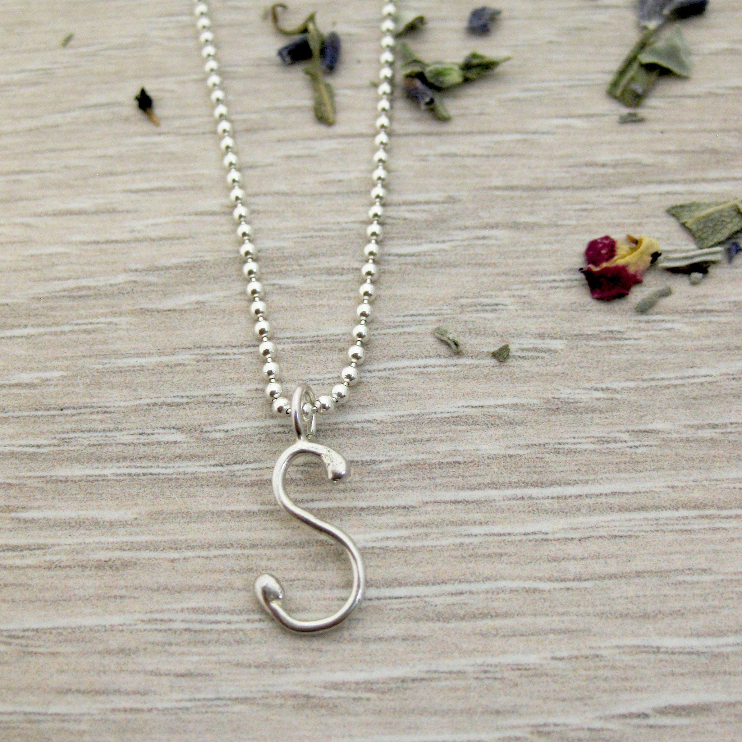 14K Gold Handmade Script Initial Pendant Letter S Initial - Etsy