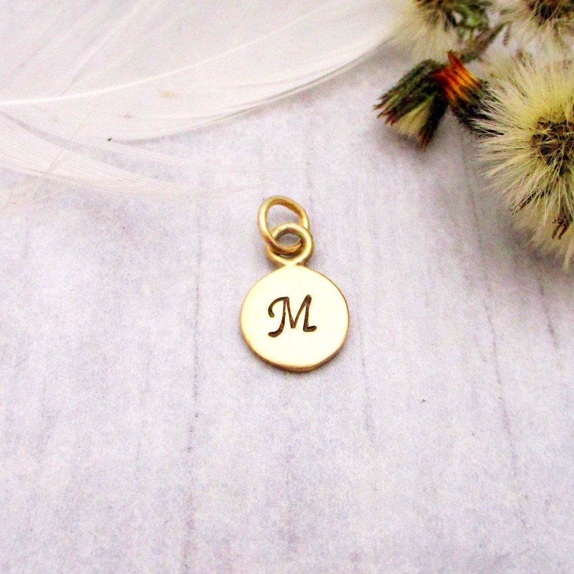 Gold Small Disc Cursive Initial Charm Solid 14 Karat Yellow - Etsy