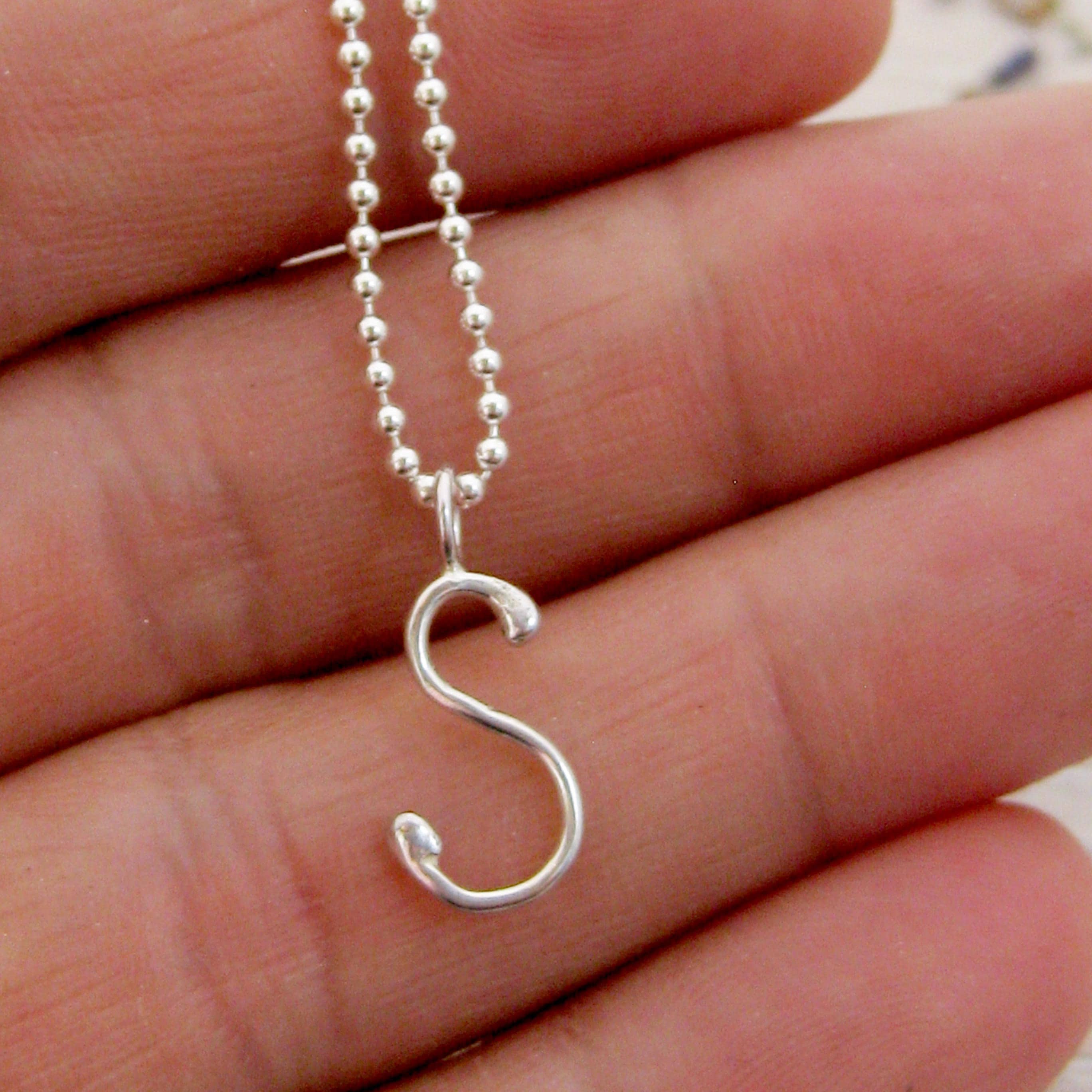 14K Gold Handmade Script Initial Pendant Letter S Initial - Etsy