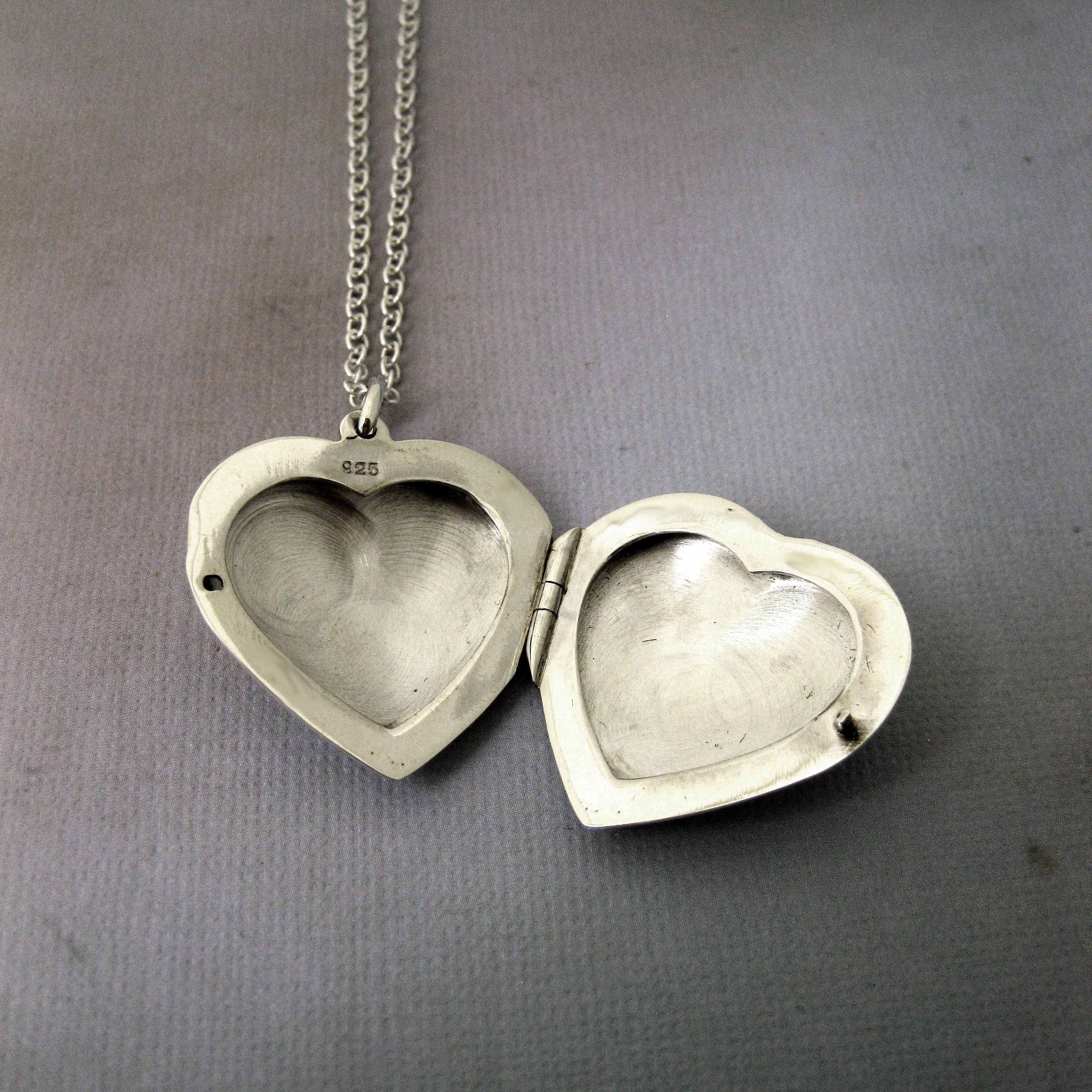 Large Engraved Heart Locket in Sterling Silver Vintage Look | Etsy