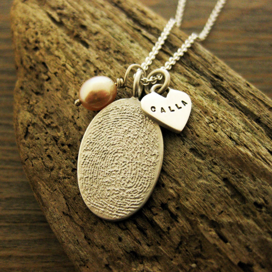 Sterling Silver Fingerprint Pendant, Thumb Print Pendant, Memorial ...