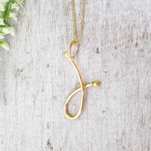 14K Gold Script Initial Pendant Letter J, Initial Jewelry, Rose Gold ...