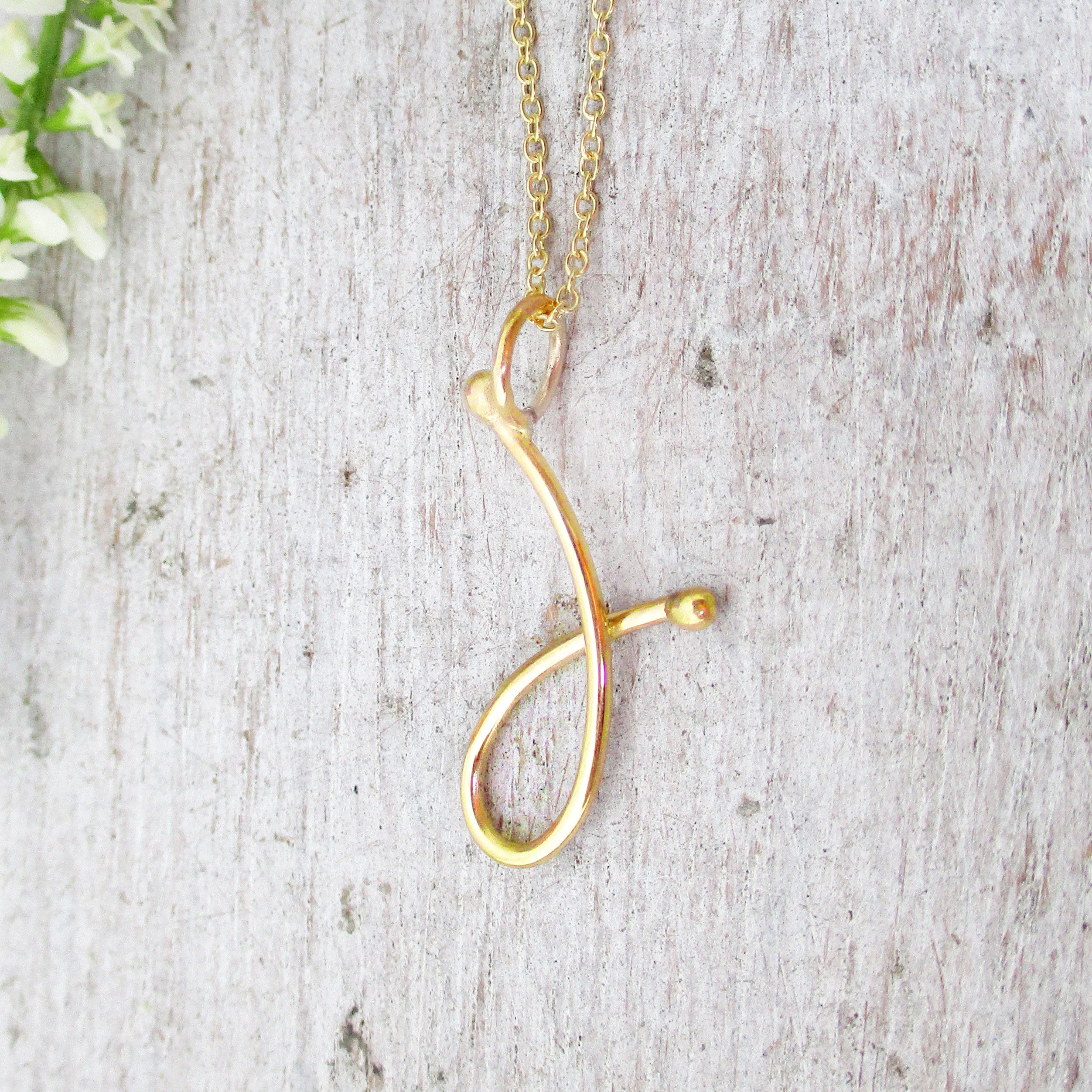 14K Gold Script Initial Pendant Letter J Initial Jewelry - Etsy Canada