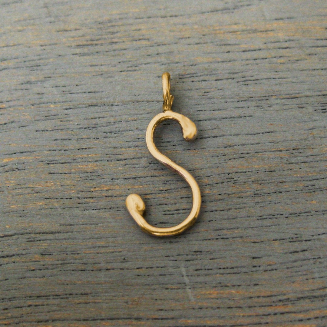 14K Gold Handmade Script Initial Pendant Letter S, Initial Jewelry ...