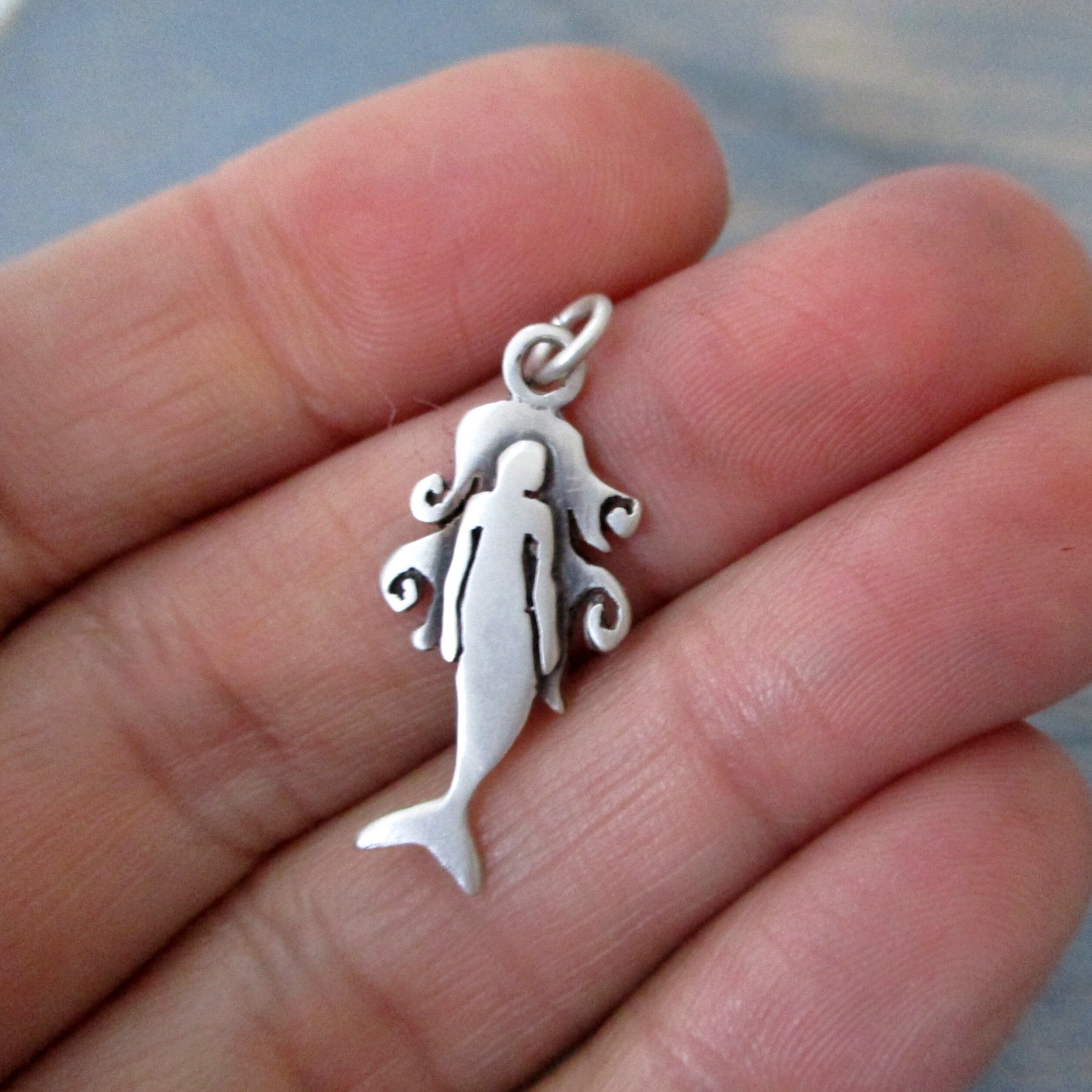 Sterling Silver Mermaid Charm Mermaid Pendant in Solid - Etsy