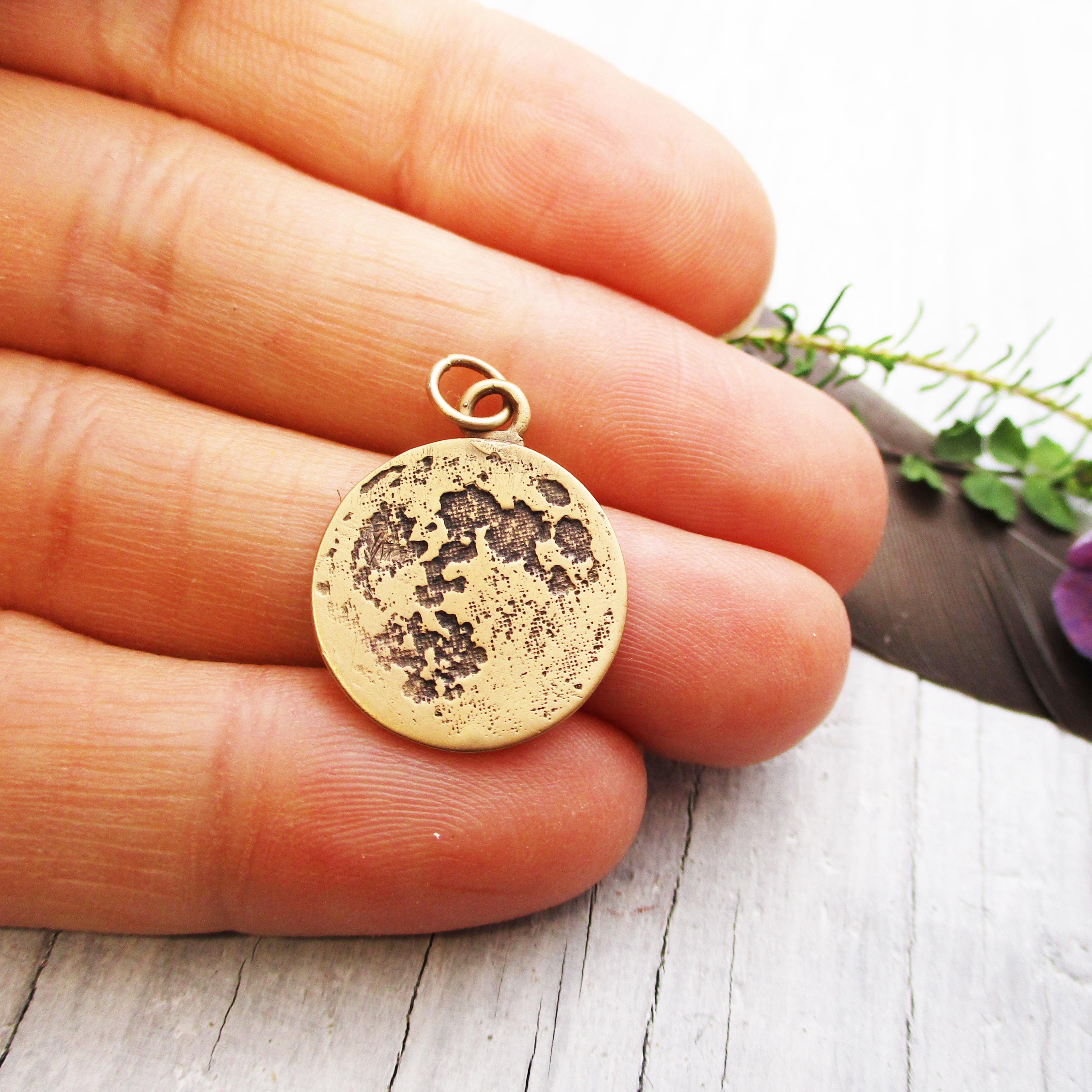 Solid 14 Karat Gold Full Moon Charm Wolf Moon Pink Moon - Etsy