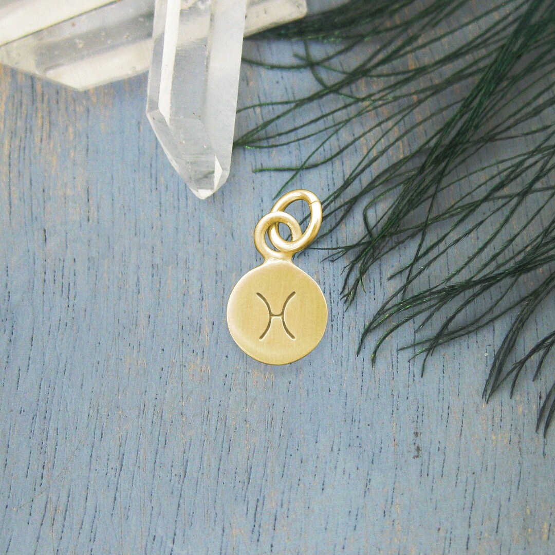 14 Karat Gold Pisces Zodiac Disc Charm, himmlischer Anhänger, Gold ...