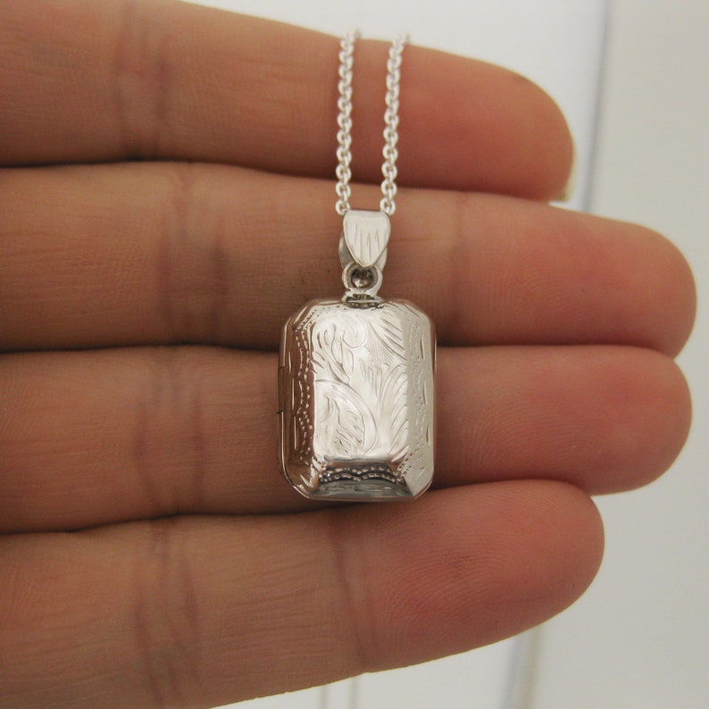 Engraved Small Rectangle Locket in Sterling Silver Vintage - Etsy