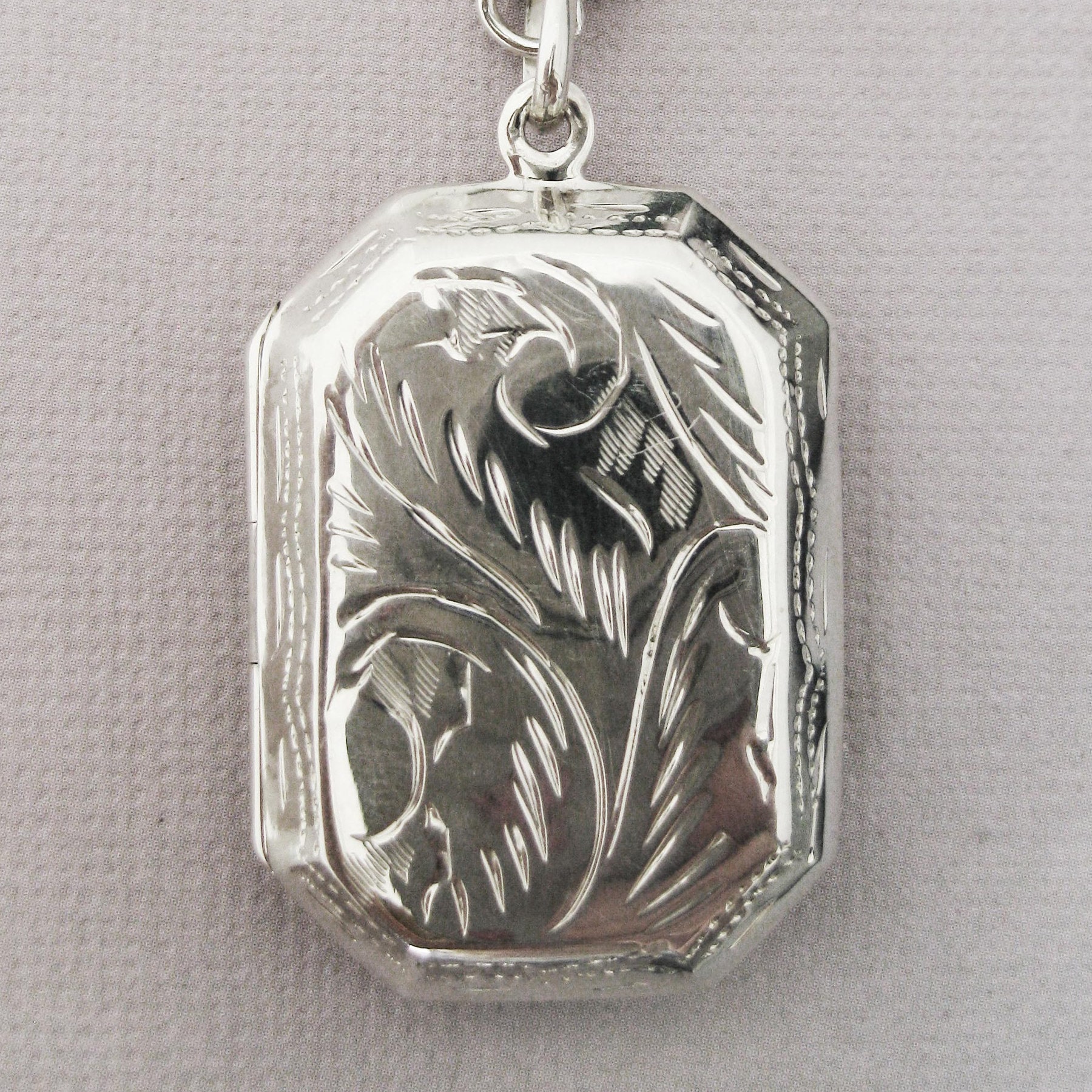 Large Engraved Rectangle Locket in Sterling Silver Vintage - Etsy