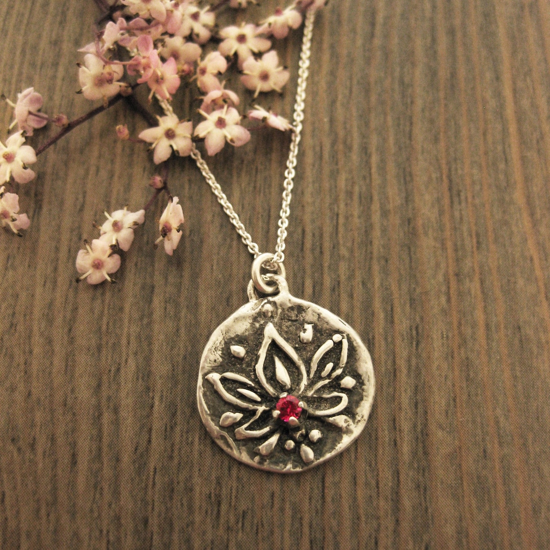 Ruby Lotus Amulet Necklace, Yoga Jewelry, Spiritual Jewelry, Symbolic ...