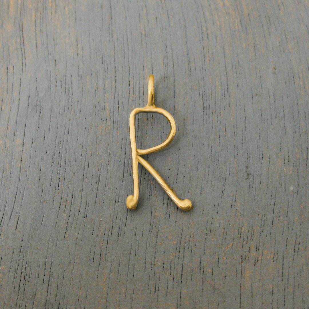 14K Gold Handmade Script Initial Pendant Letter R, Initial Jewelry ...