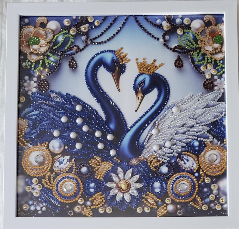 Diamond Painting of Blue Swans in White Frame Completed - Etsy